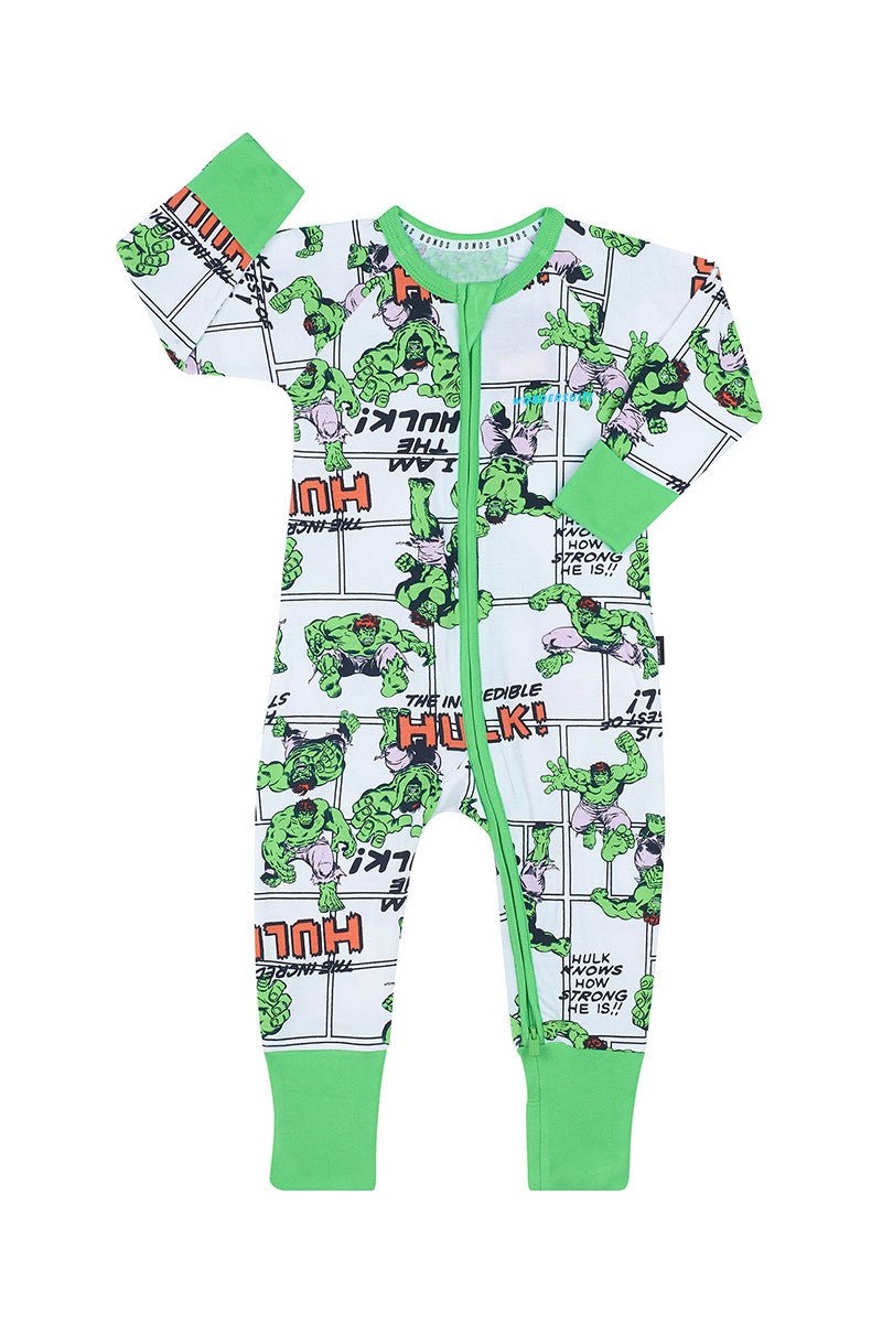 BONDS MARVEL ZIPPY WONDERSUIT LONG SLEEVE - Hulk Smash Green/White ...